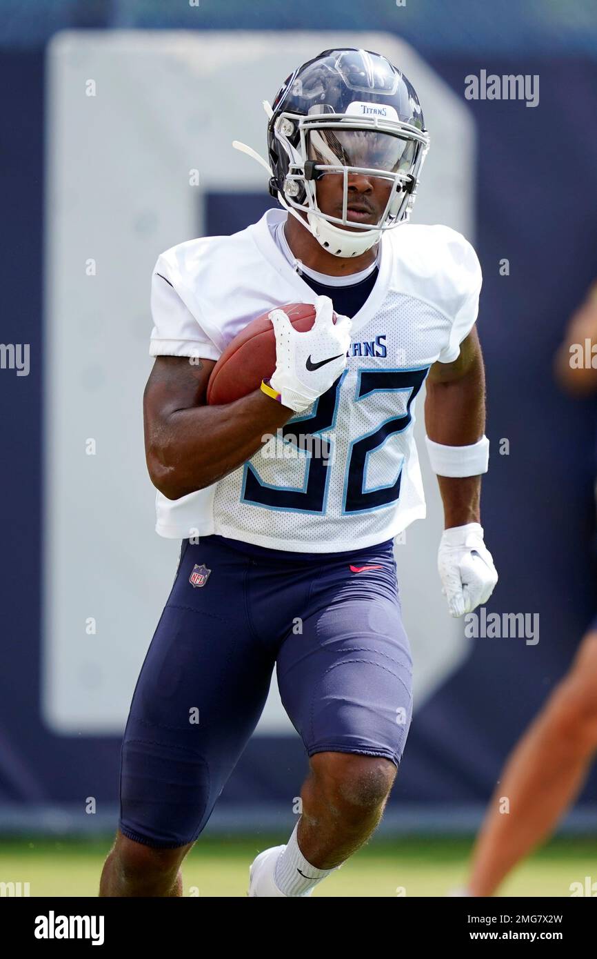 Tennessee Titans running back Darrynton Evans runs a drill during NFL ...