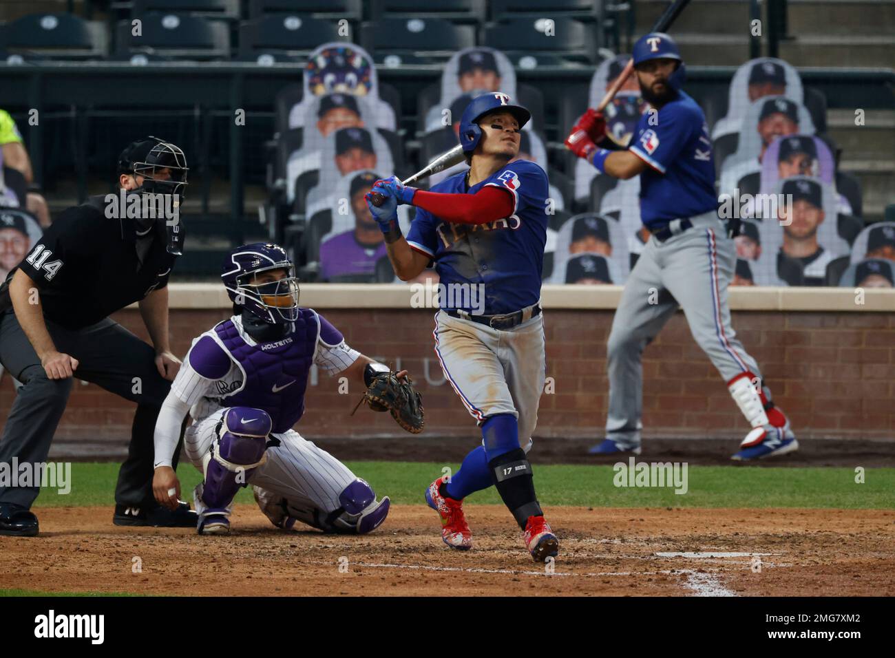 Texas Rangers left fielder Shin-Soo Choo (17) in the fifth inning of a ...
