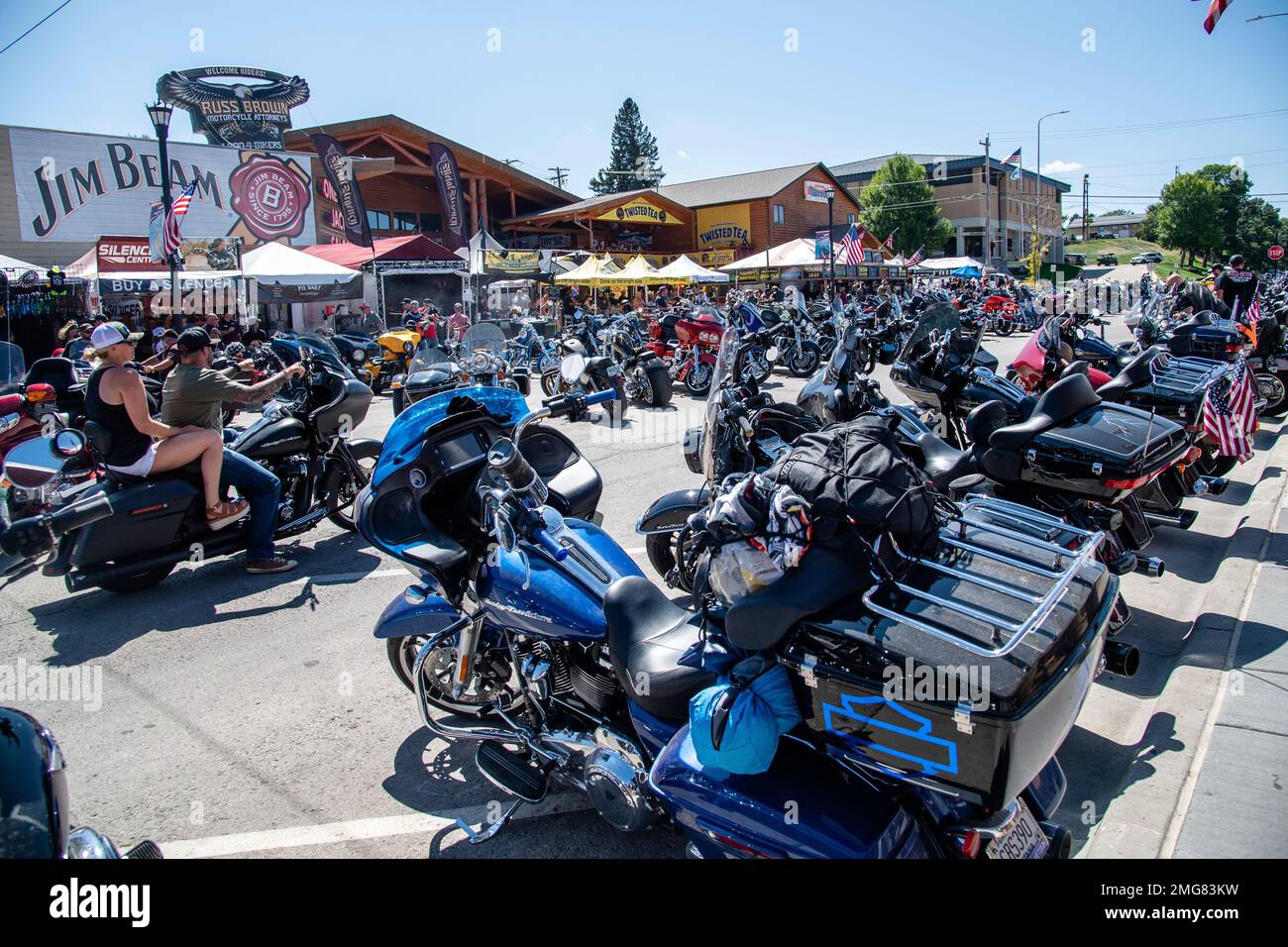 Bikes are lined up along Main Street during the 80th annual Sturgis ...