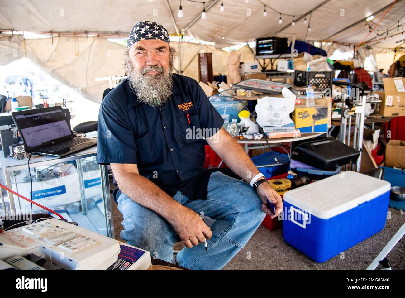 A member of the Preschool Choppers Crew poses for a photo during the ...