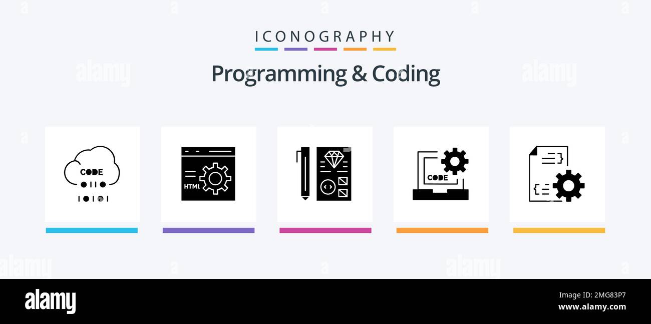 Programming And Coding Glyph 5 Icon Pack Including Develop Code Development Programming