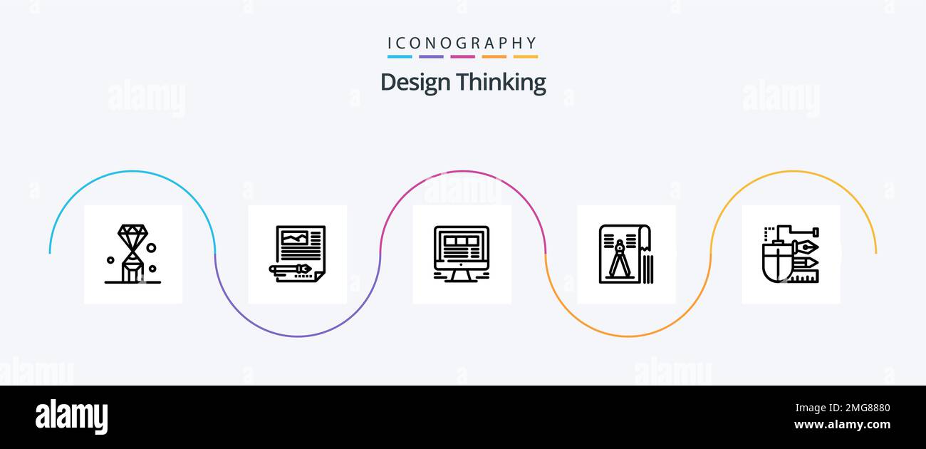 Design Thinking Line 5 Icon Pack Including drawing. web. paper ...