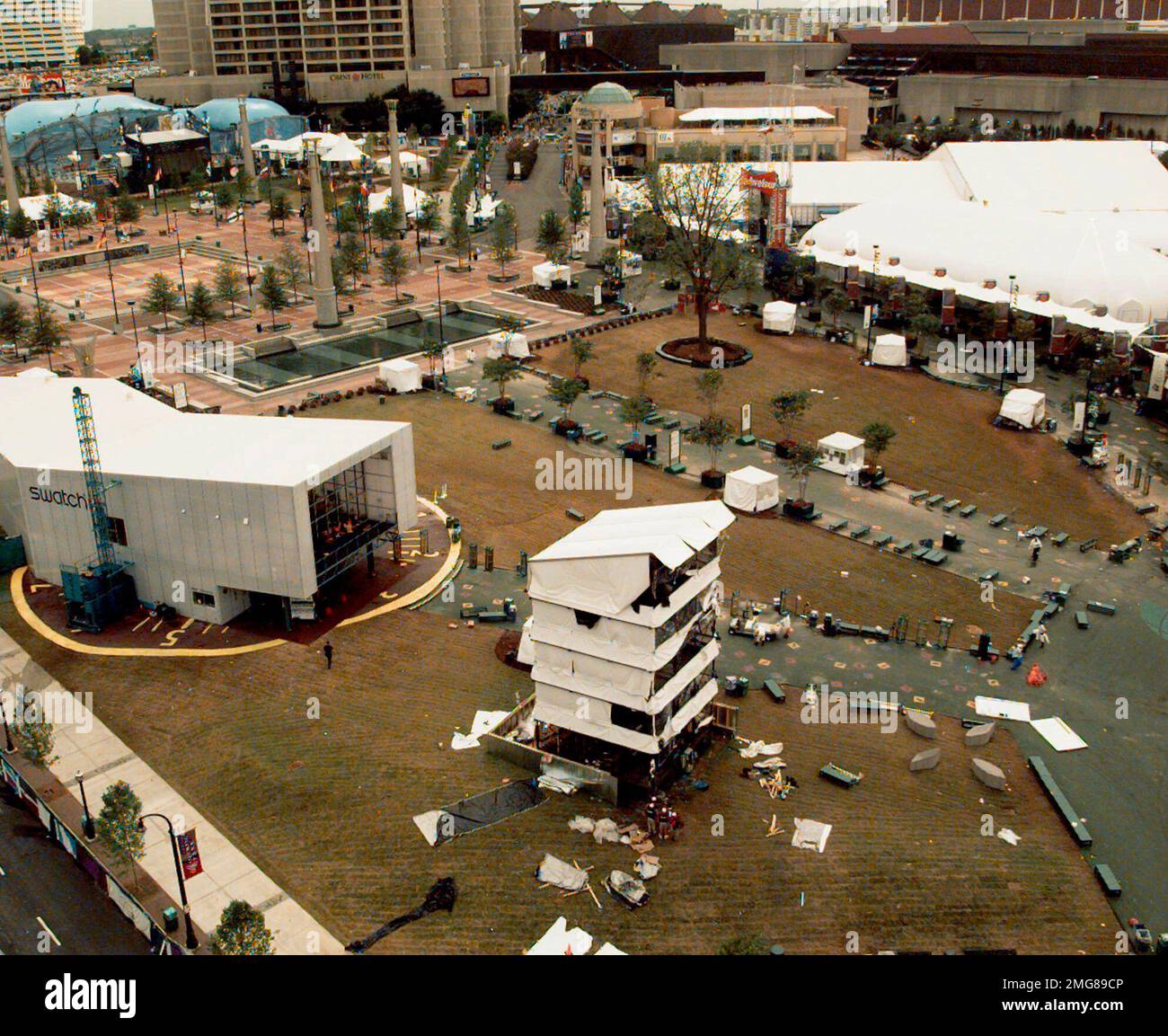FILE - This Sunday, July 28, 1996, file photo shows Centennial Park at the 1996 Olympic Games in ...