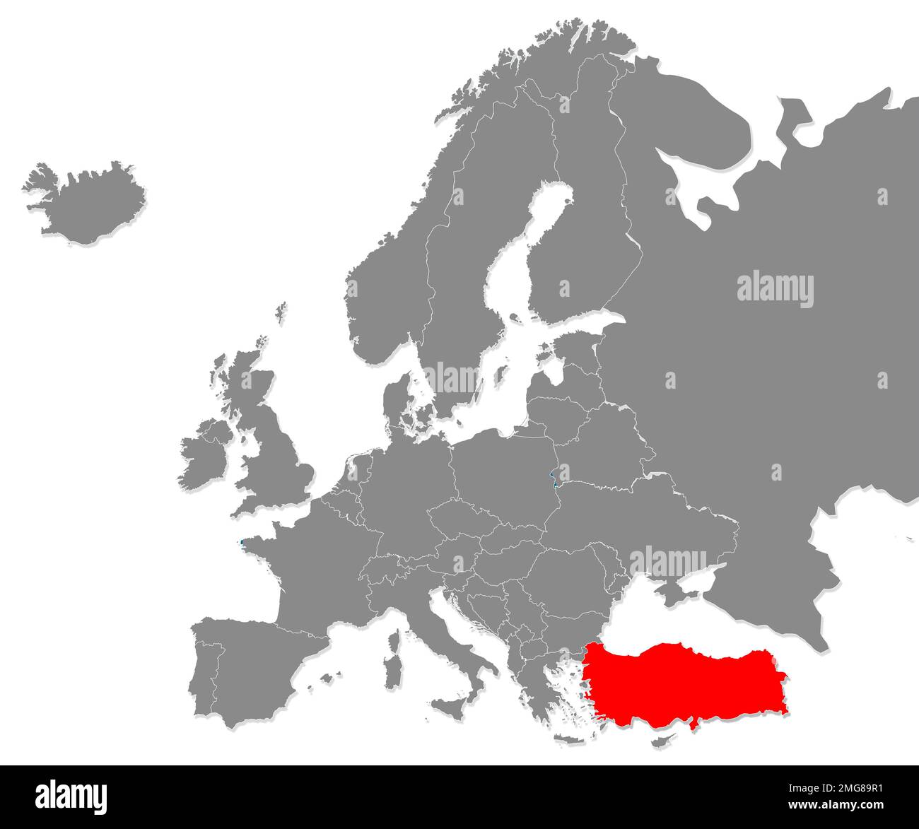 Map of Turkey highligted with red in Europe map. 3d rendering Stock ...