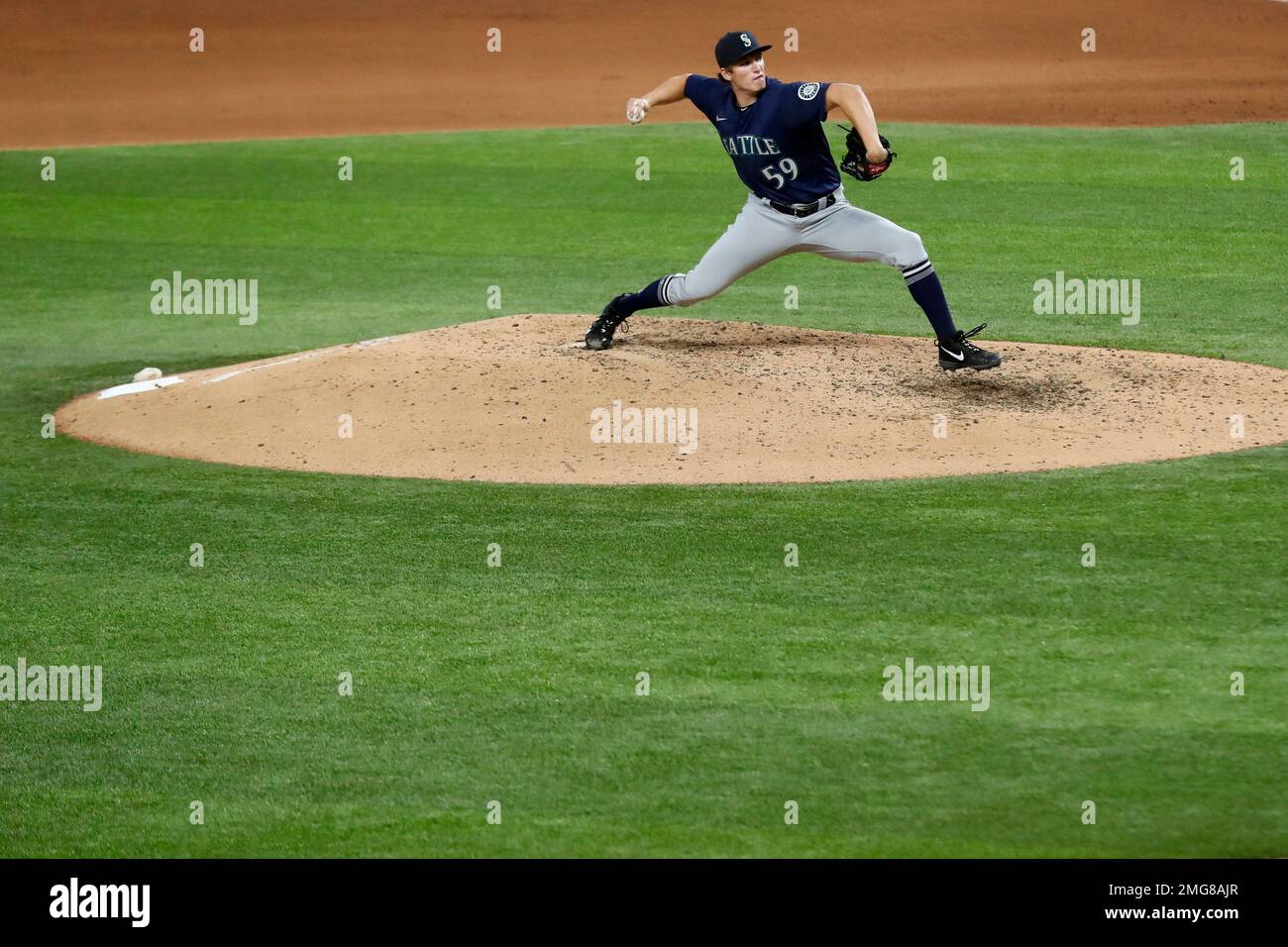 Seattle Mariners relief pitcher Joey Gerber throws to the Texas Rangers ...