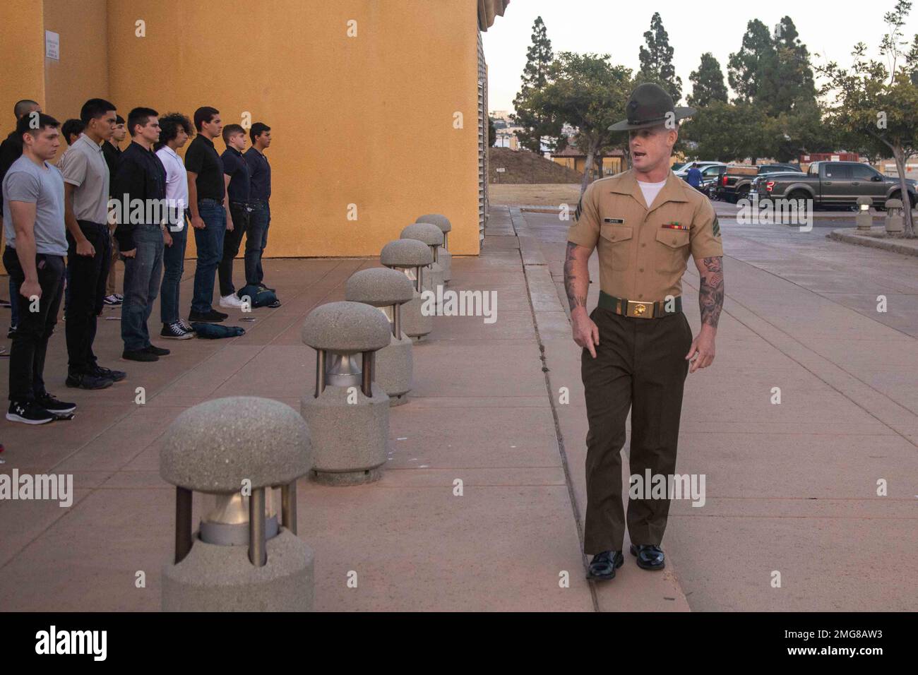 U.S. Marine Corps Sgt. Jordan Davis, a drill instructor with Receiving ...