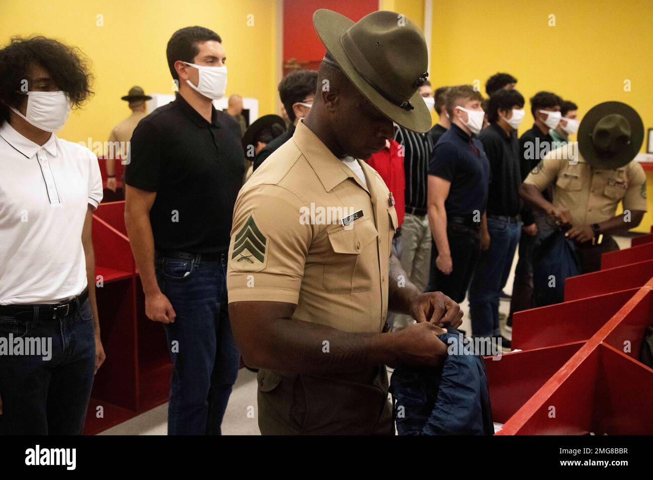 U.S. Marine Corps Sgt. Freddie Grace, a drill instructor with Receiving ...