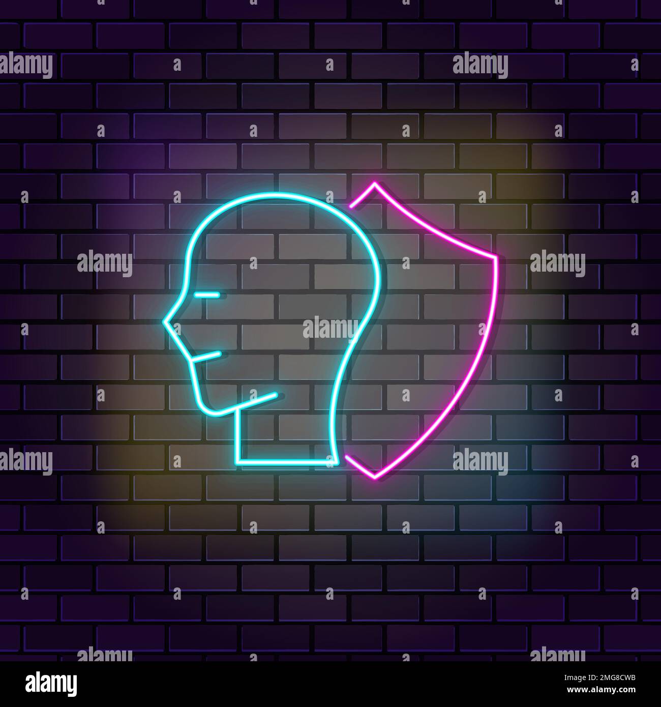 Ai, artificial, computer neon vector icon on dark wall background. Neon ...