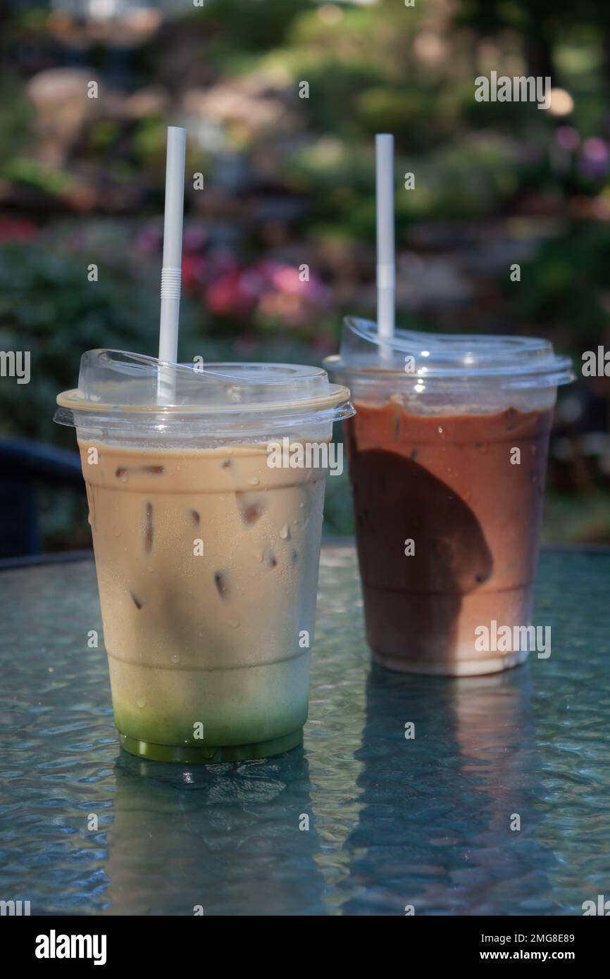Iced coffee with nature background, stock photo Stock Photo - Alamy