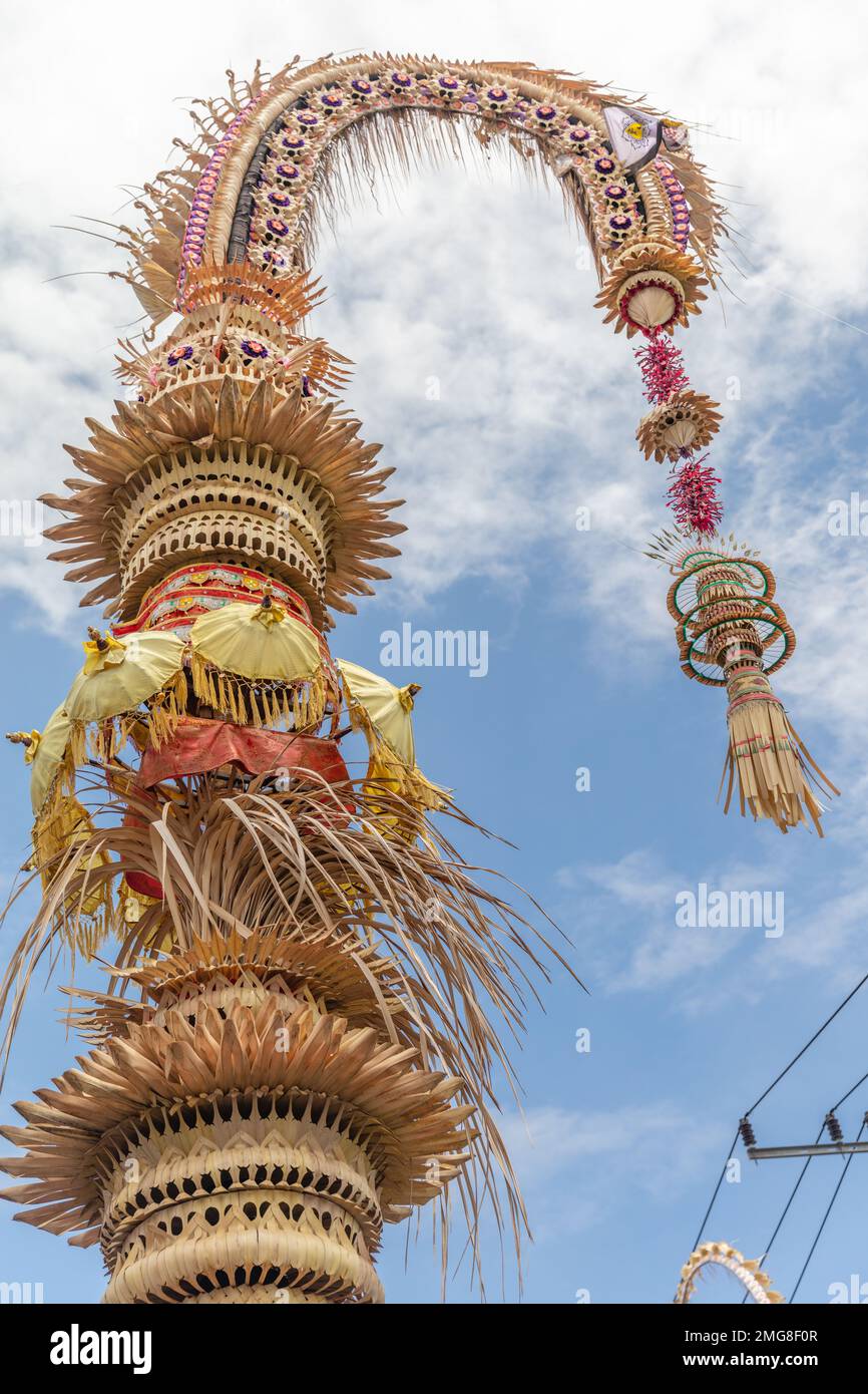 Penjor - thatched bamboo pole for Galungan celebration, Bali Island ...