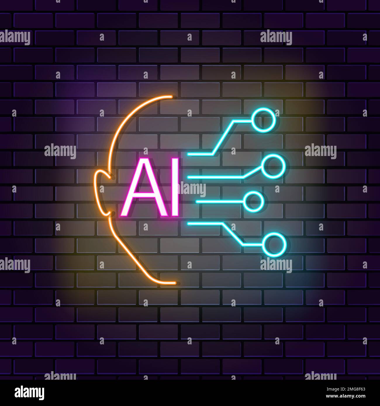 Ai, artificial intelligence neon vector icon on dark wall background ...
