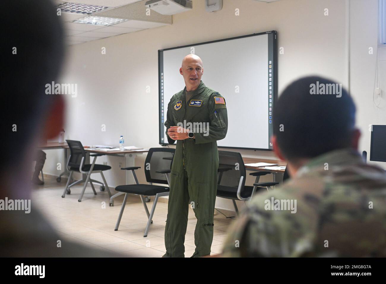 Col. Calvin Powell, 39th Air Base Wing commander, talks with First Term ...