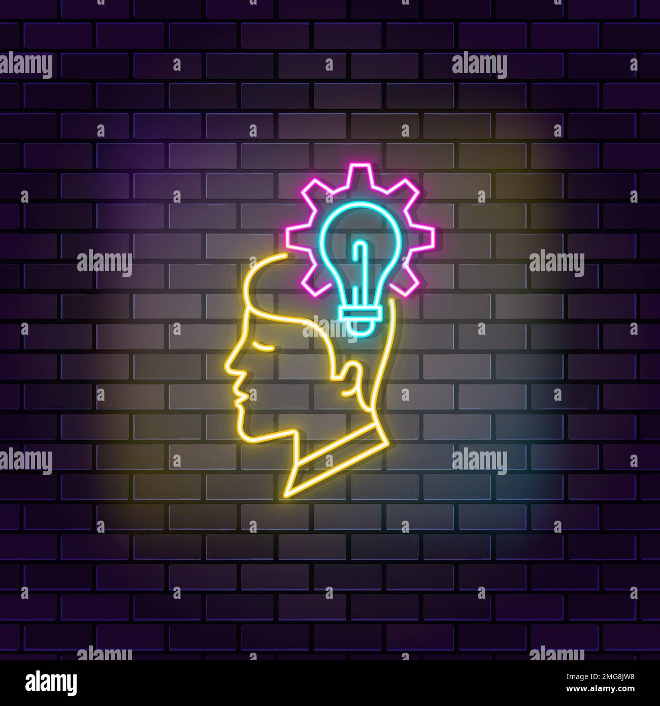 Approach, basic, creative neon vector icon on dark wall background ...