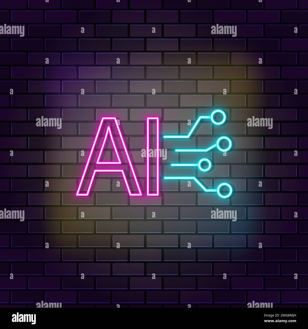 Ai, artificial intelligence neon vector icon on dark wall background ...