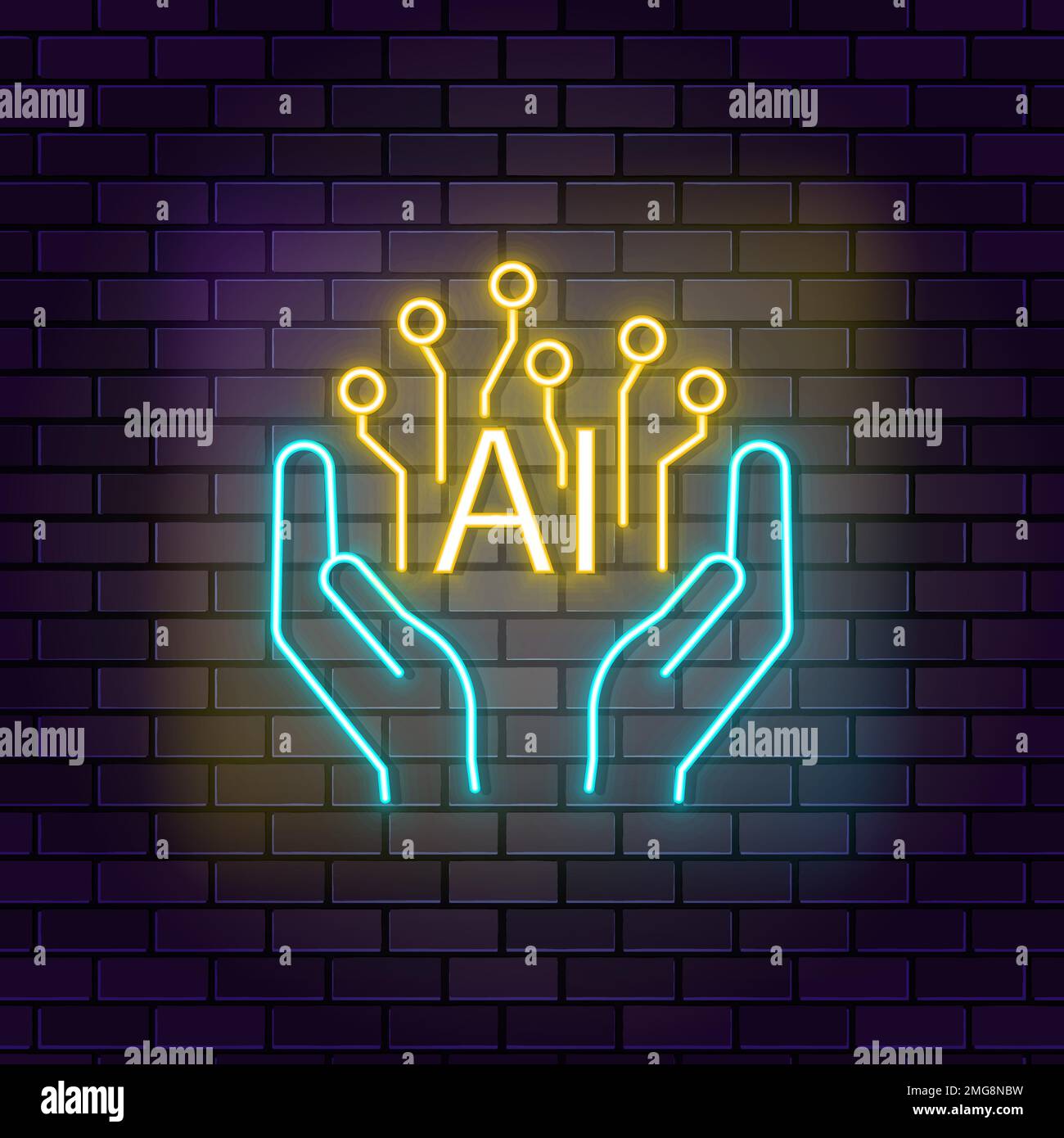 Ai, artificial intelligence neon vector icon on dark wall background ...