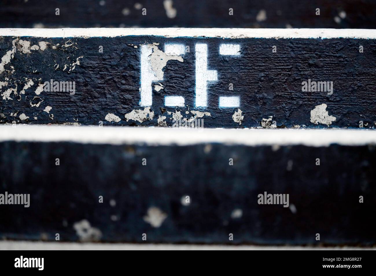 Detail of steps in empty Fenway Park before a baseball game between the ...