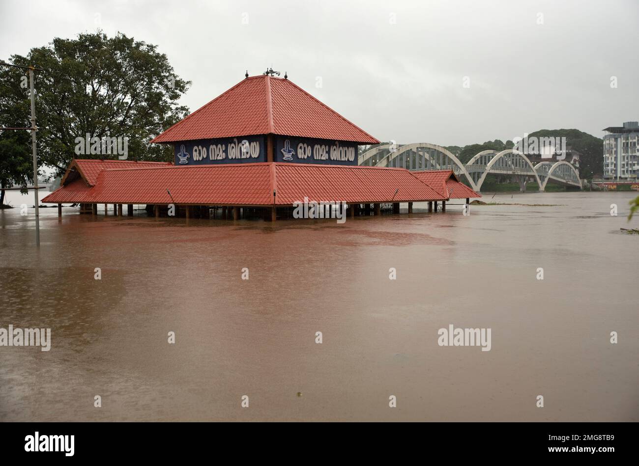 The Aluva Shiva temple stands partially submerged in water after the ...