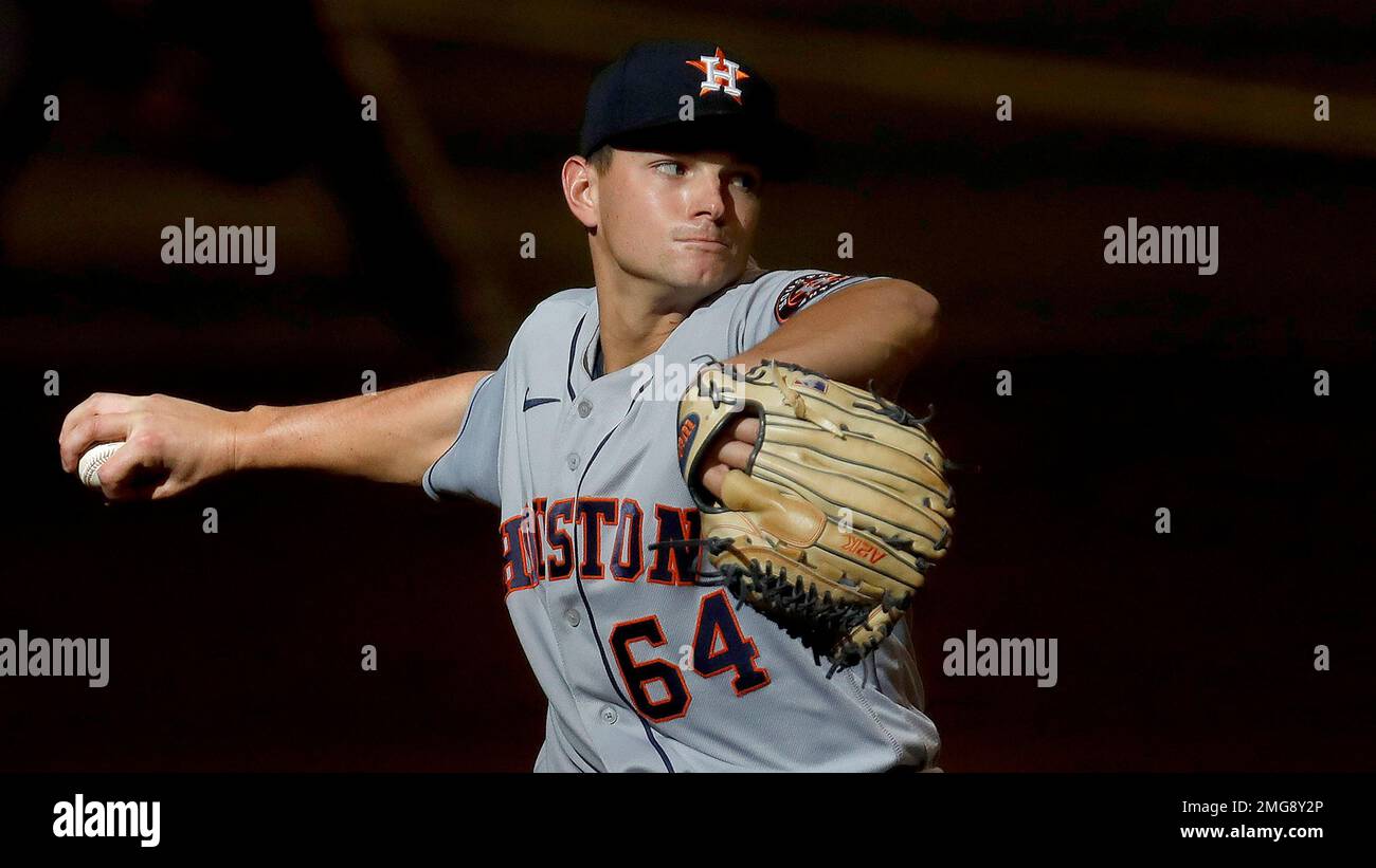 Houston Astros starting pitcher Brandon Bielak throws against the ...
