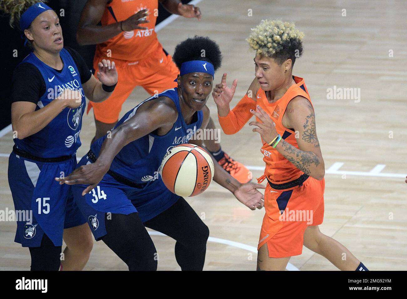 Minnesota Lynx center Sylvia Fowles knocks the ball out of the hands of ...