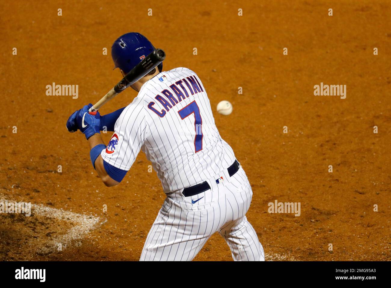 Chicago Cubs' Victor Caratini takes pitch during a baseball game ...