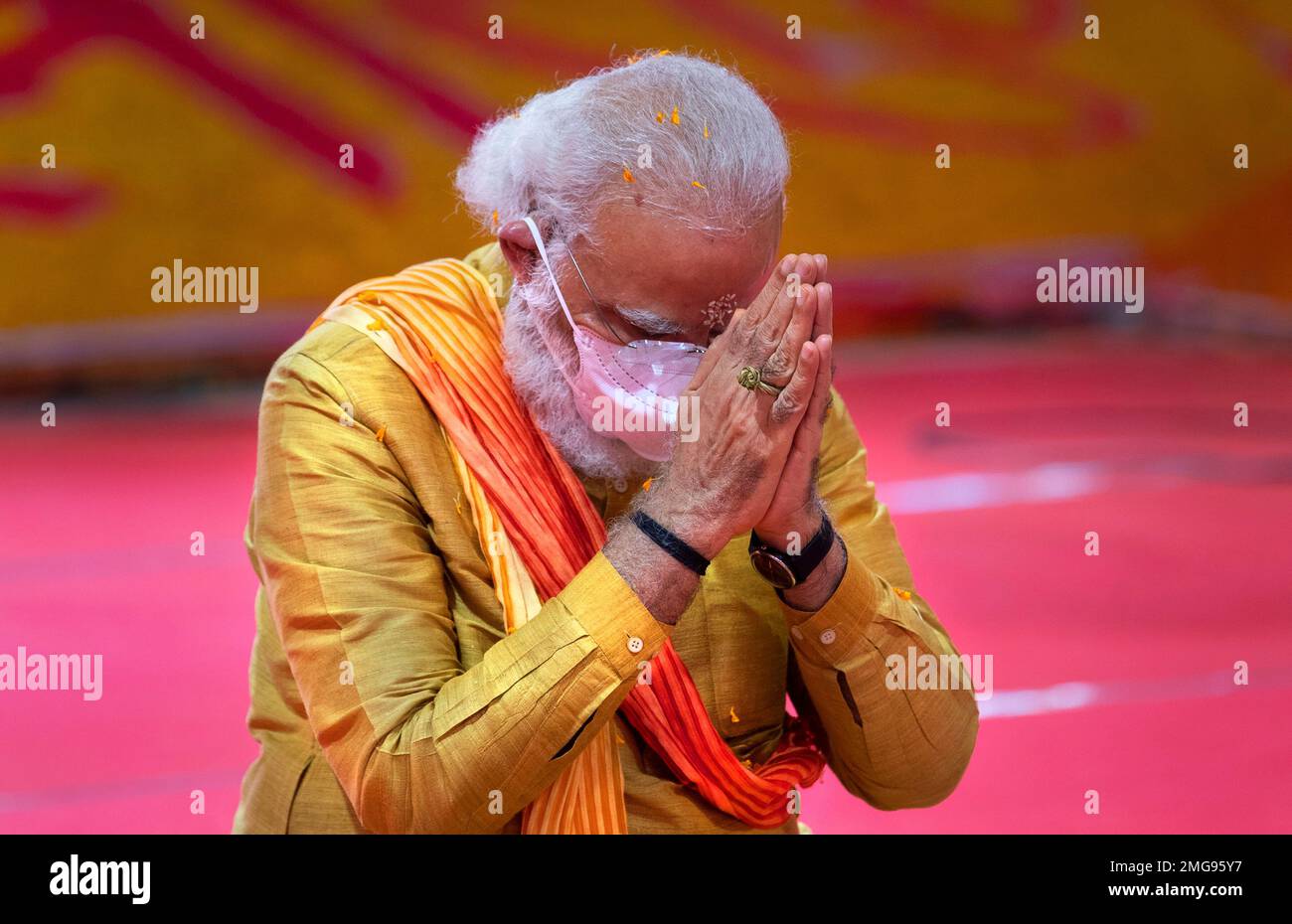 Indian Prime Minister Narendra Modi performs rituals during the ...
