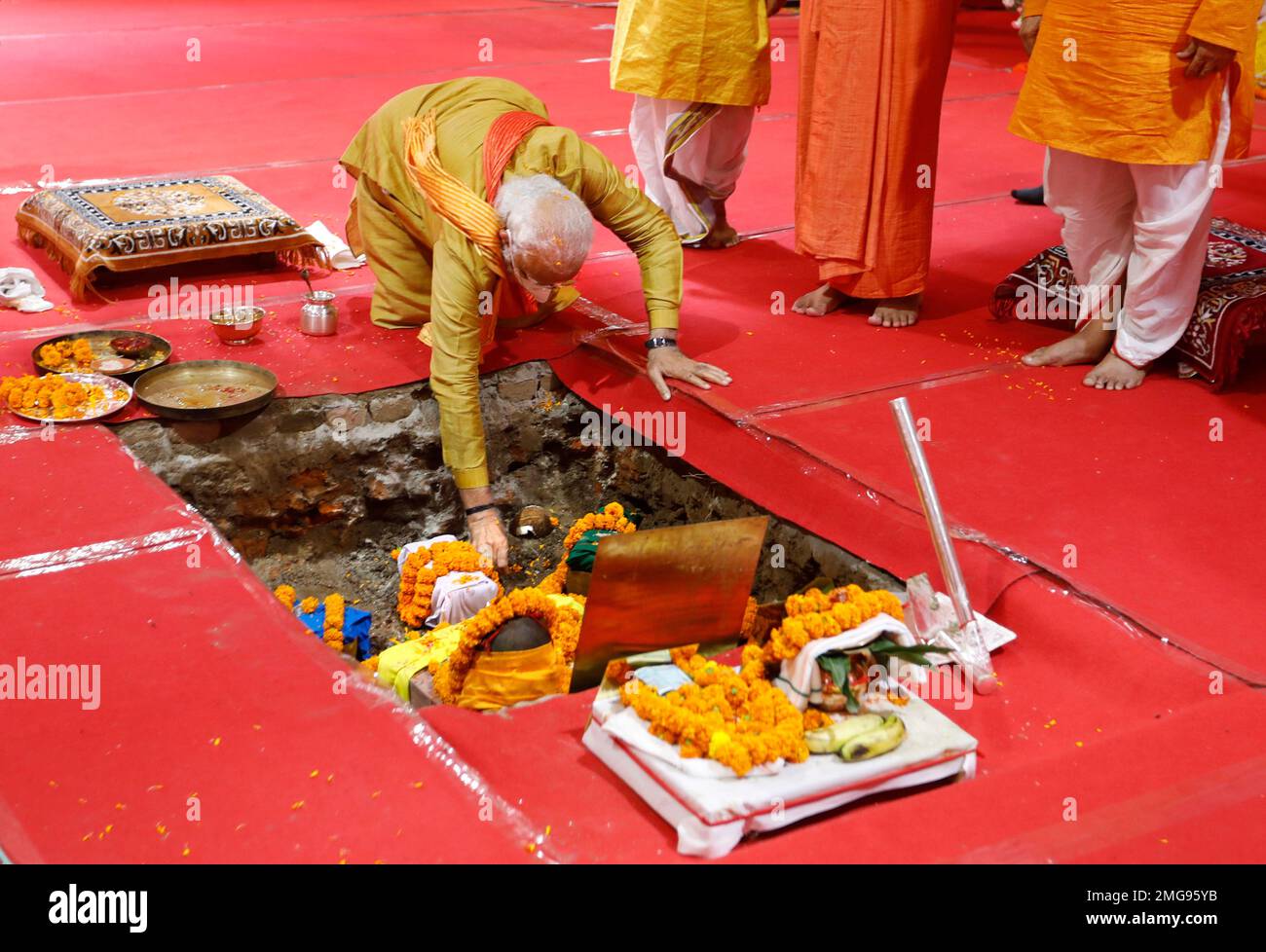 Indian Prime Minister Narendra Modi performs rituals during the ...