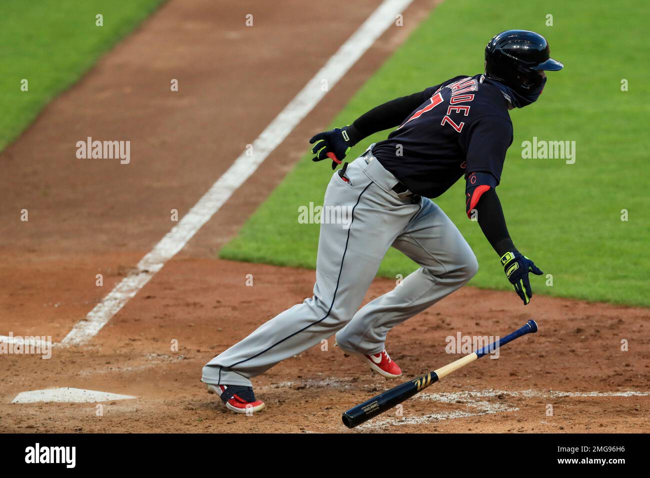 Cleveland Indians' Cesar Hernandez (7) bats during a baseball game ...