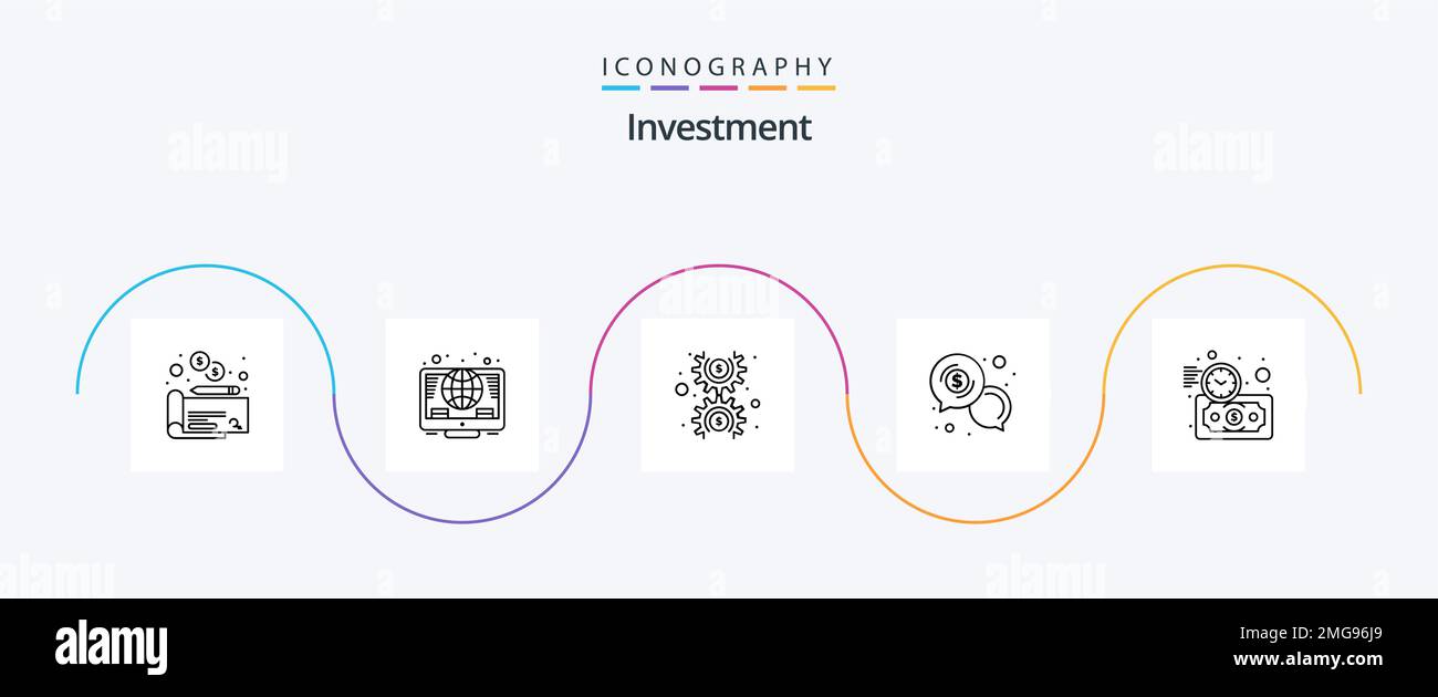 Investment Line 5 Icon Pack Including budget estimate. dollar. gear ...