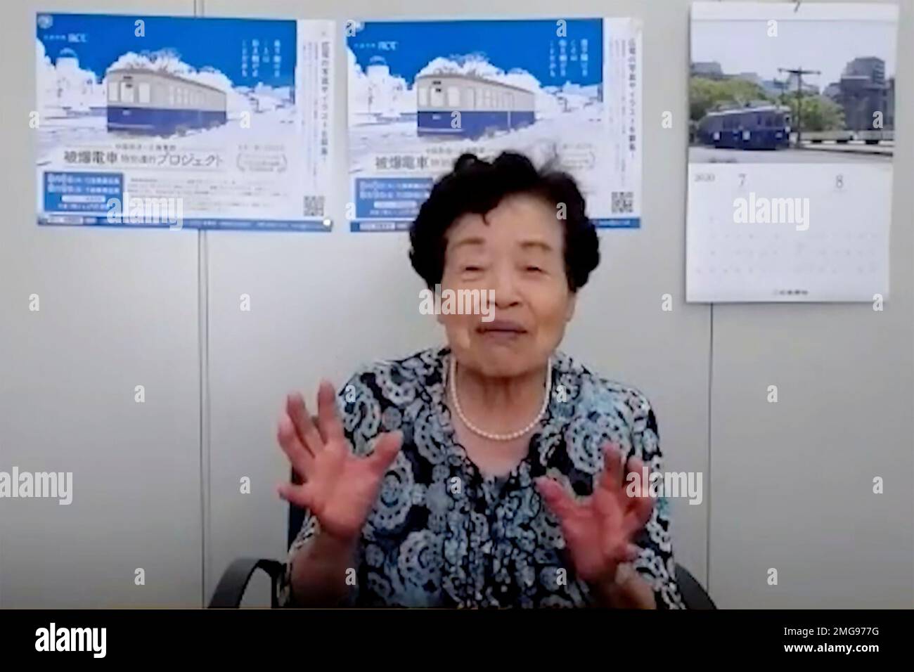 In this image made from video, Tetsuko Shakuda speaks during a video ...