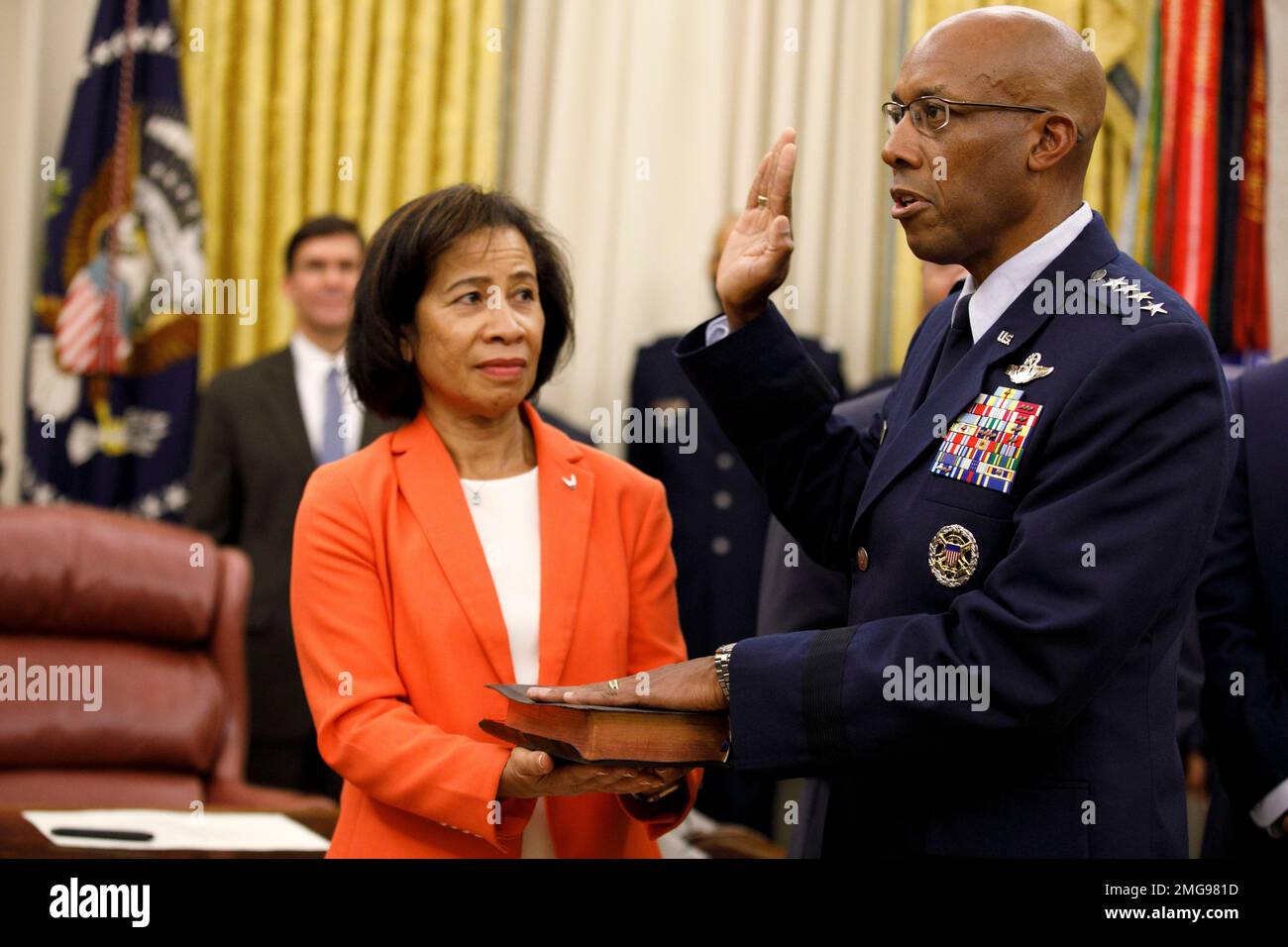 Gen. Charles Q. Brown Jr., right, is sworn in as Chief of Staff of the ...