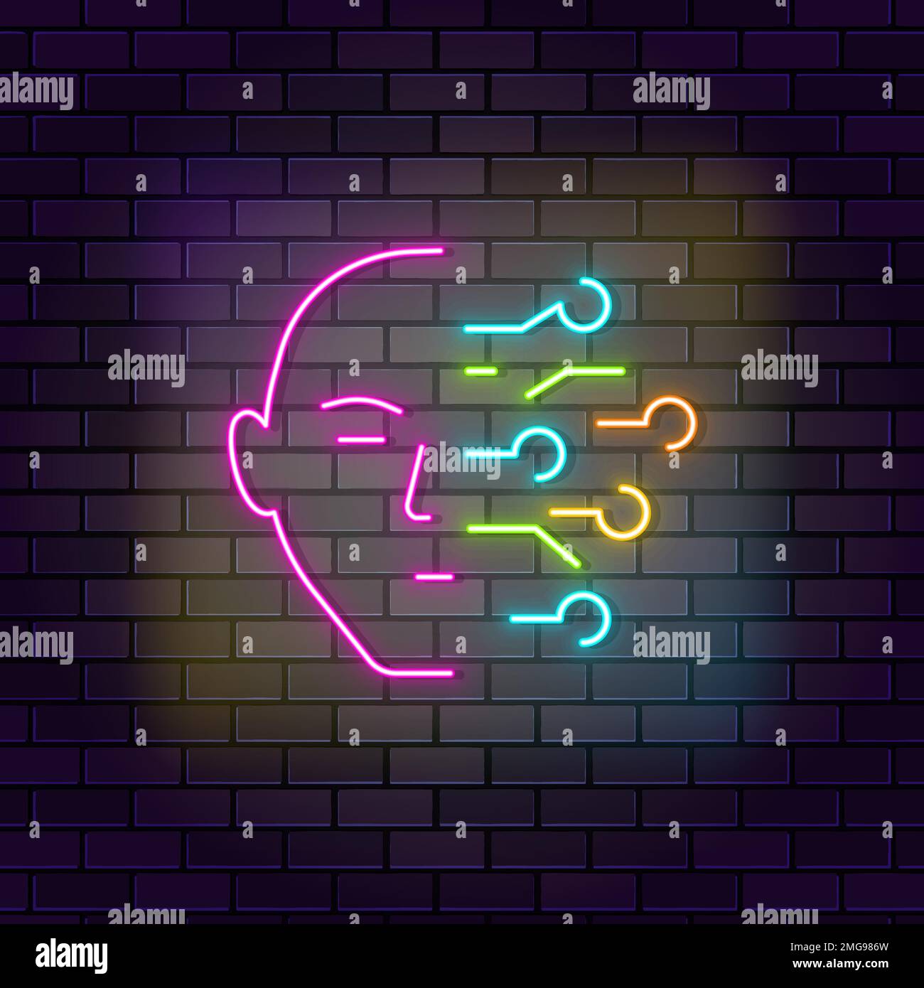 Ai, artificial, face neon vector icon on dark wall background. Neon Ai ...