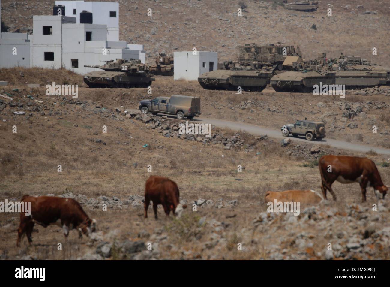 Israeli military tanks and vehicles maneuver during an exercise in The ...
