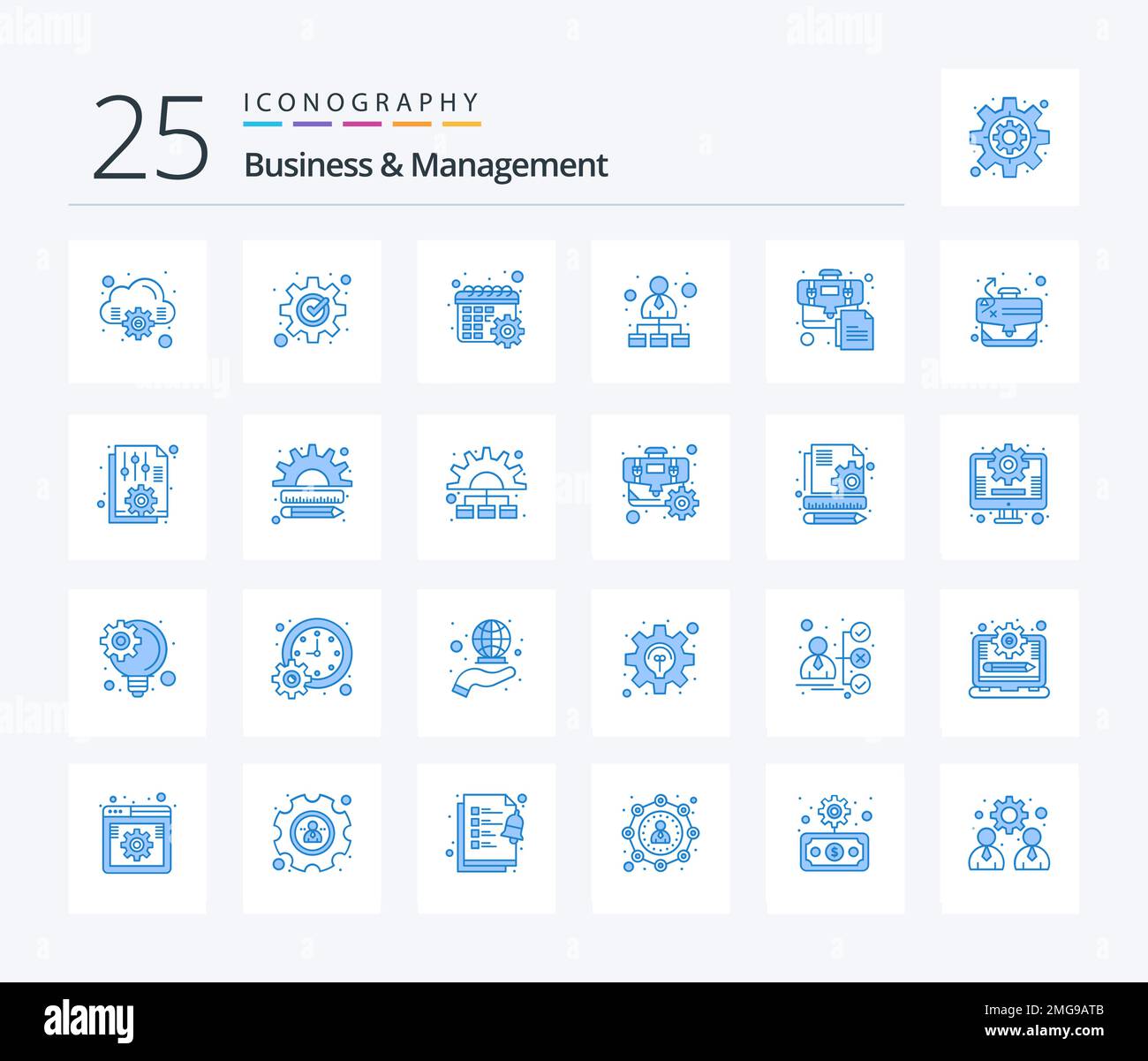 Business And Management 25 Blue Color Icon Pack Including Business Bag Gear Network