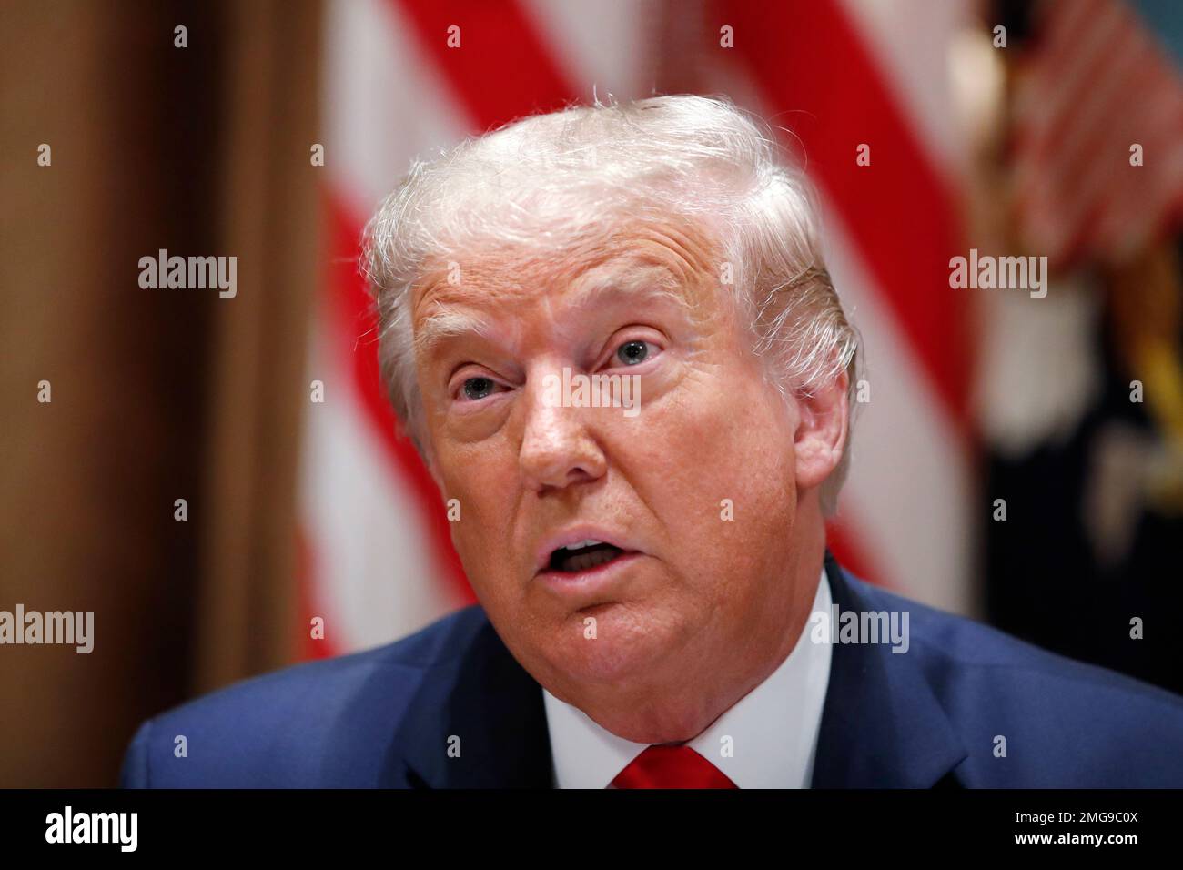 President Donald Trump speaks during a meeting with U.S. tech workers ...