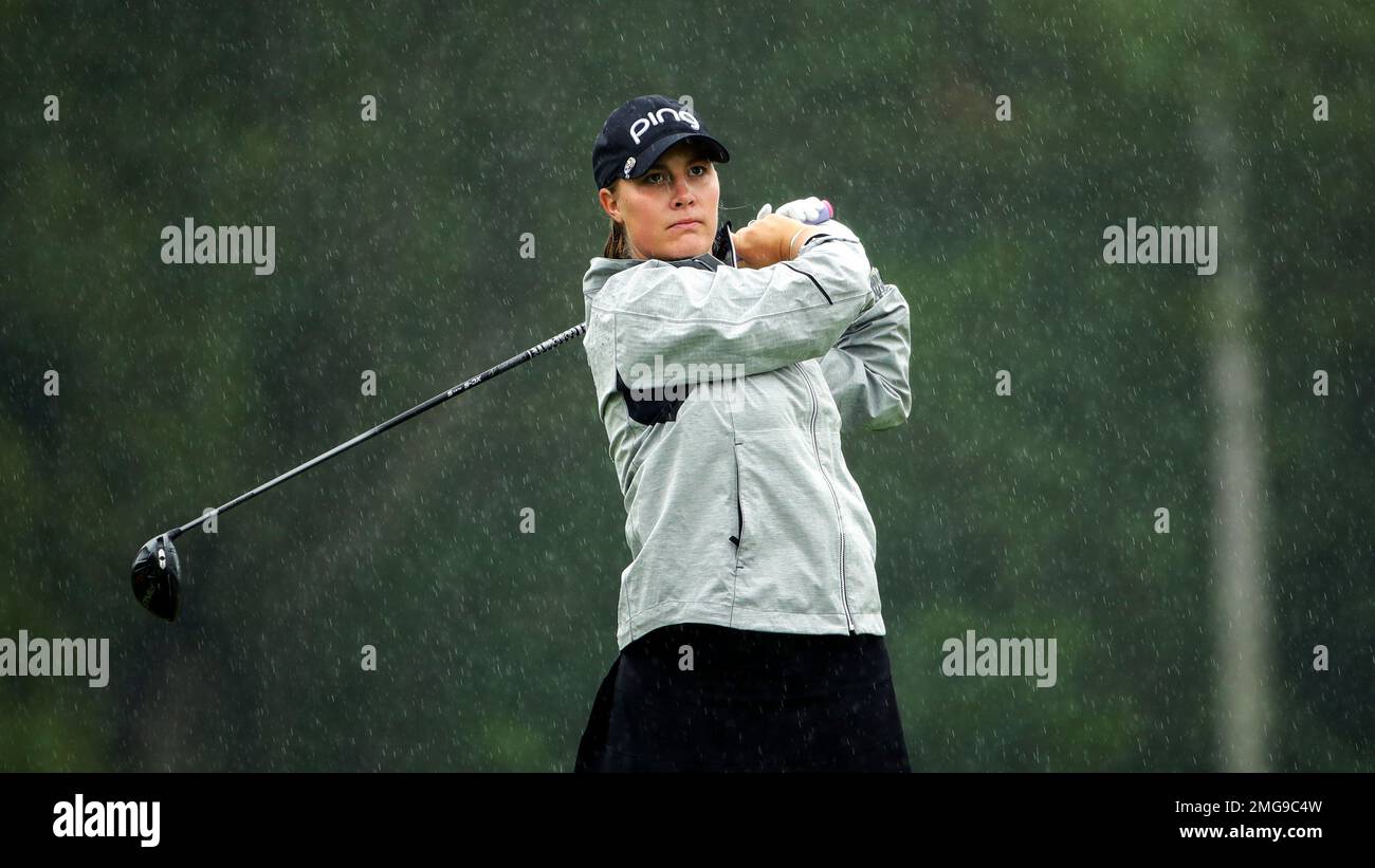 Jennifer Kupcho follows through on her drive on the ninth hole during ...