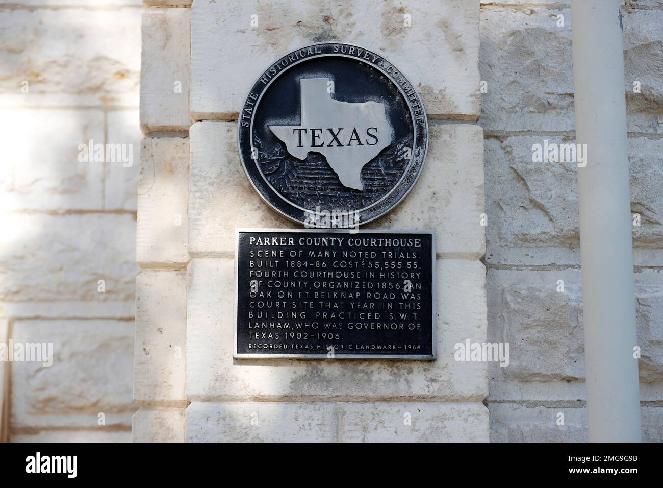 A Texas Historic Landmark plaque is shown that is attached to the ...