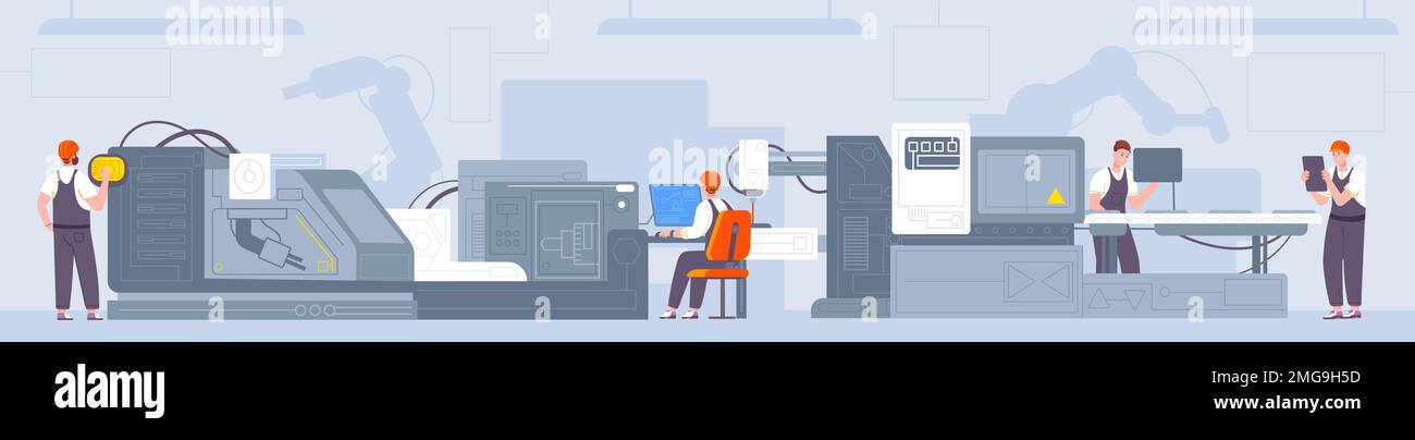 Automatic line workers. Engineer work at factory conveyor belt ...