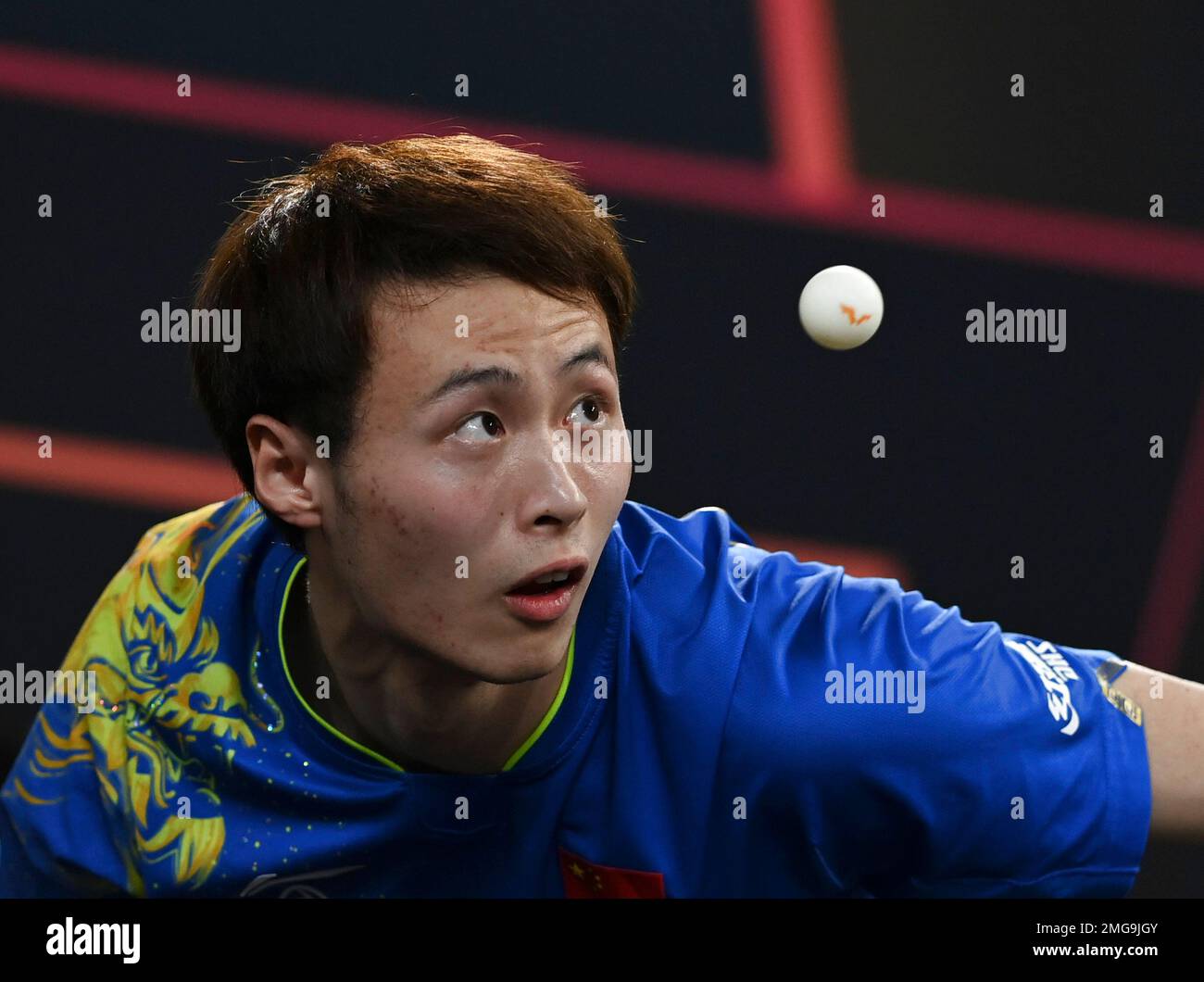 Doha, Qatar. 25th Jan, 2023. Xu Haidong of China serves during the men ...