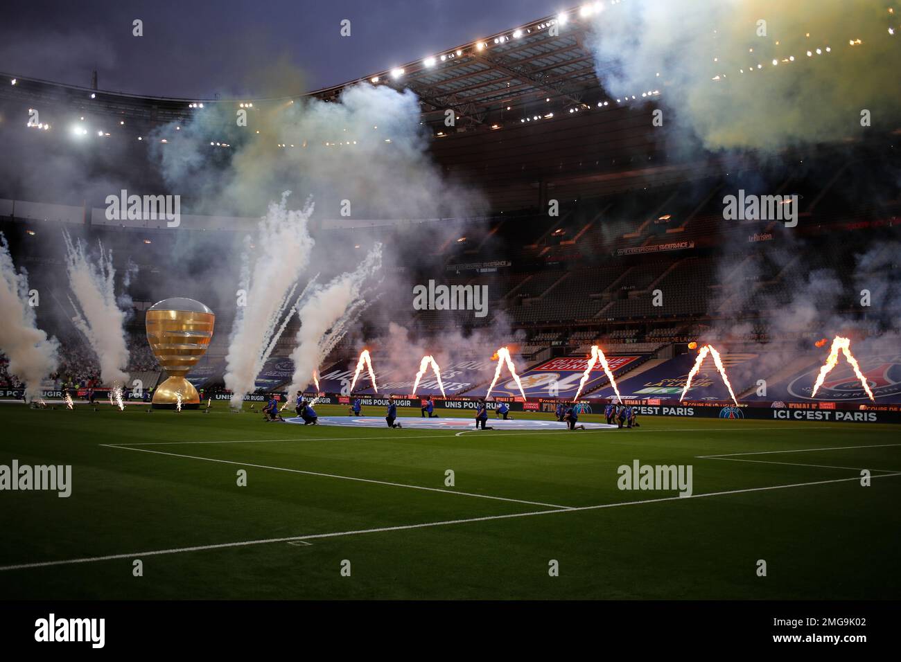 Fireworks explode during the opening ceremony of the French League Cup ...