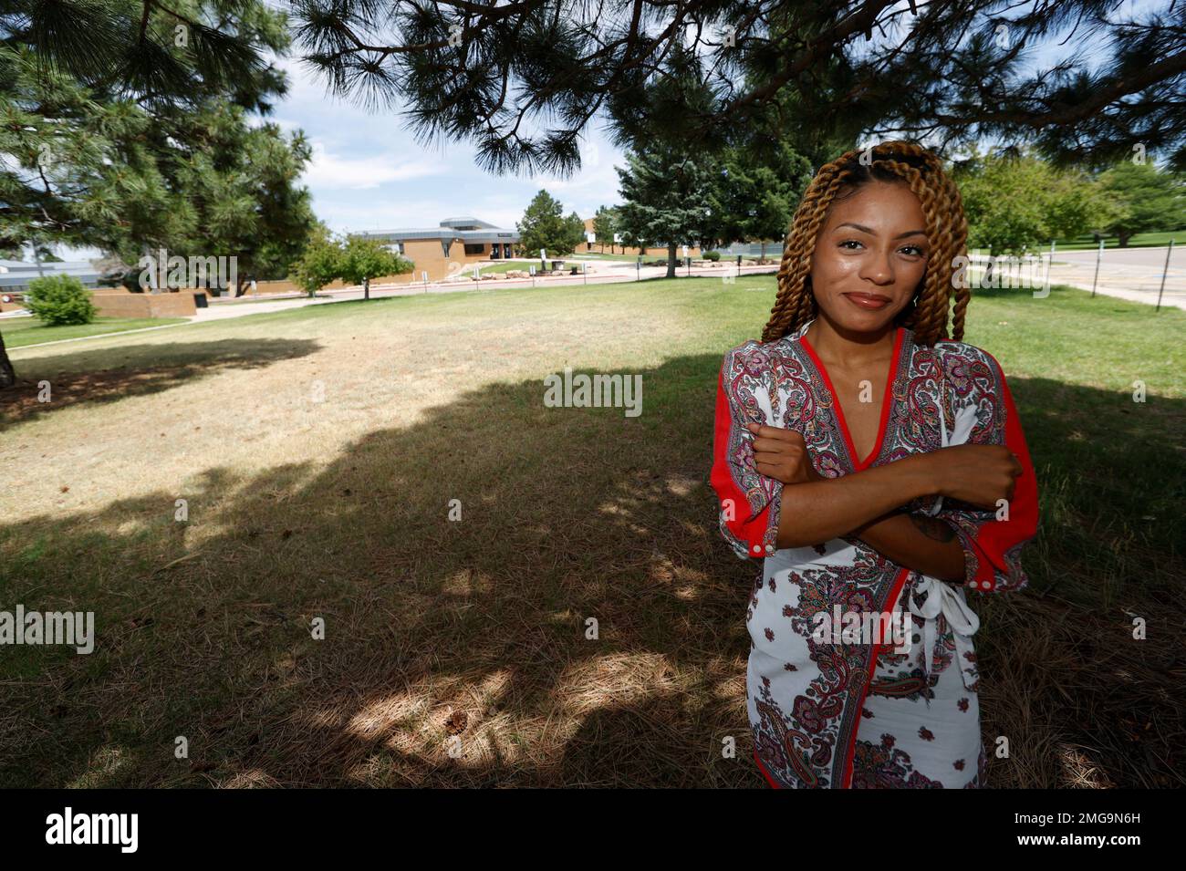 Tiera Brown stands outside Montbello High School in northeast Denver on ...