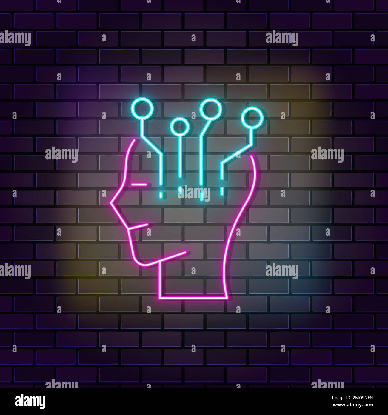 Ai, artificial, brain neon vector icon on dark wall background. Neon Ai ...