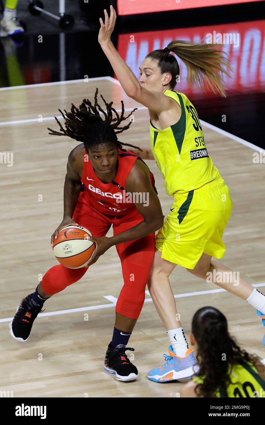 Washington Mystics forward Myisha Hines-Allen (2) drives around Seattle ...