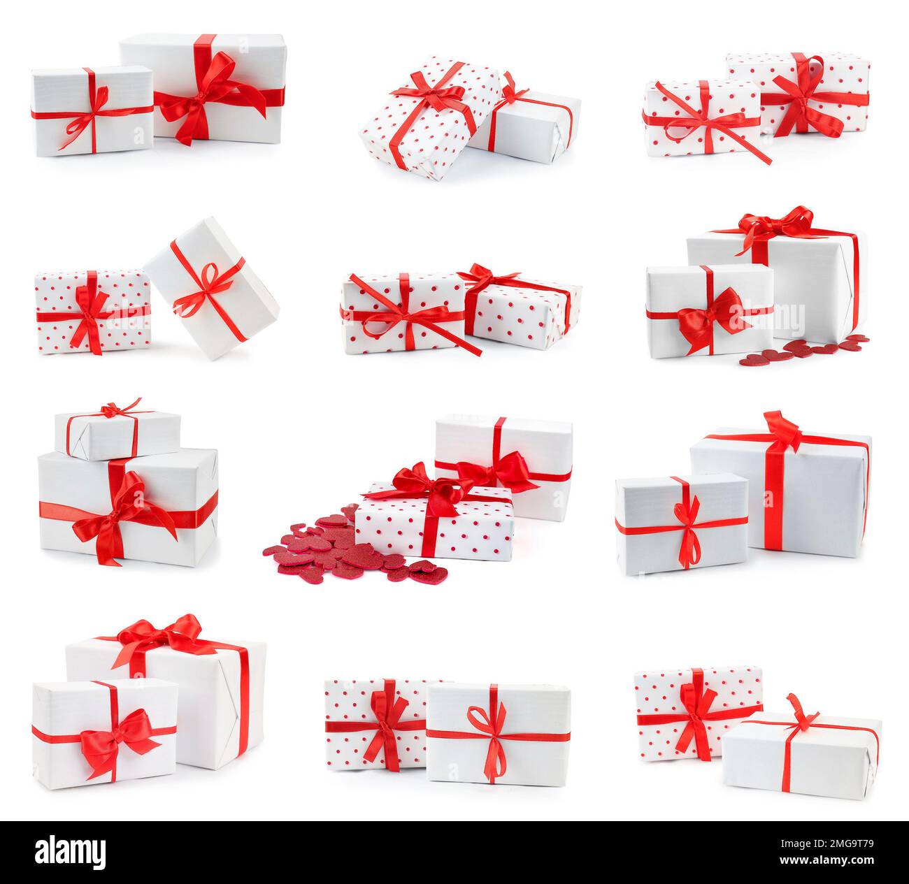 Set of many gift boxes for Valentine's Day isolated on white Stock ...