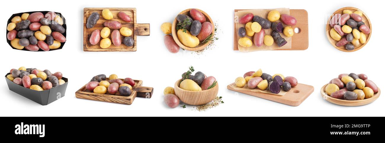 Set of different tasty potatoes on white background Stock Photo - Alamy