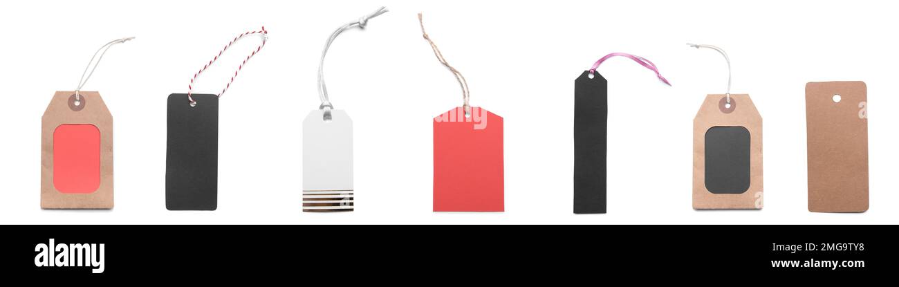 Set of blank shopping tags on white background Stock Photo - Alamy