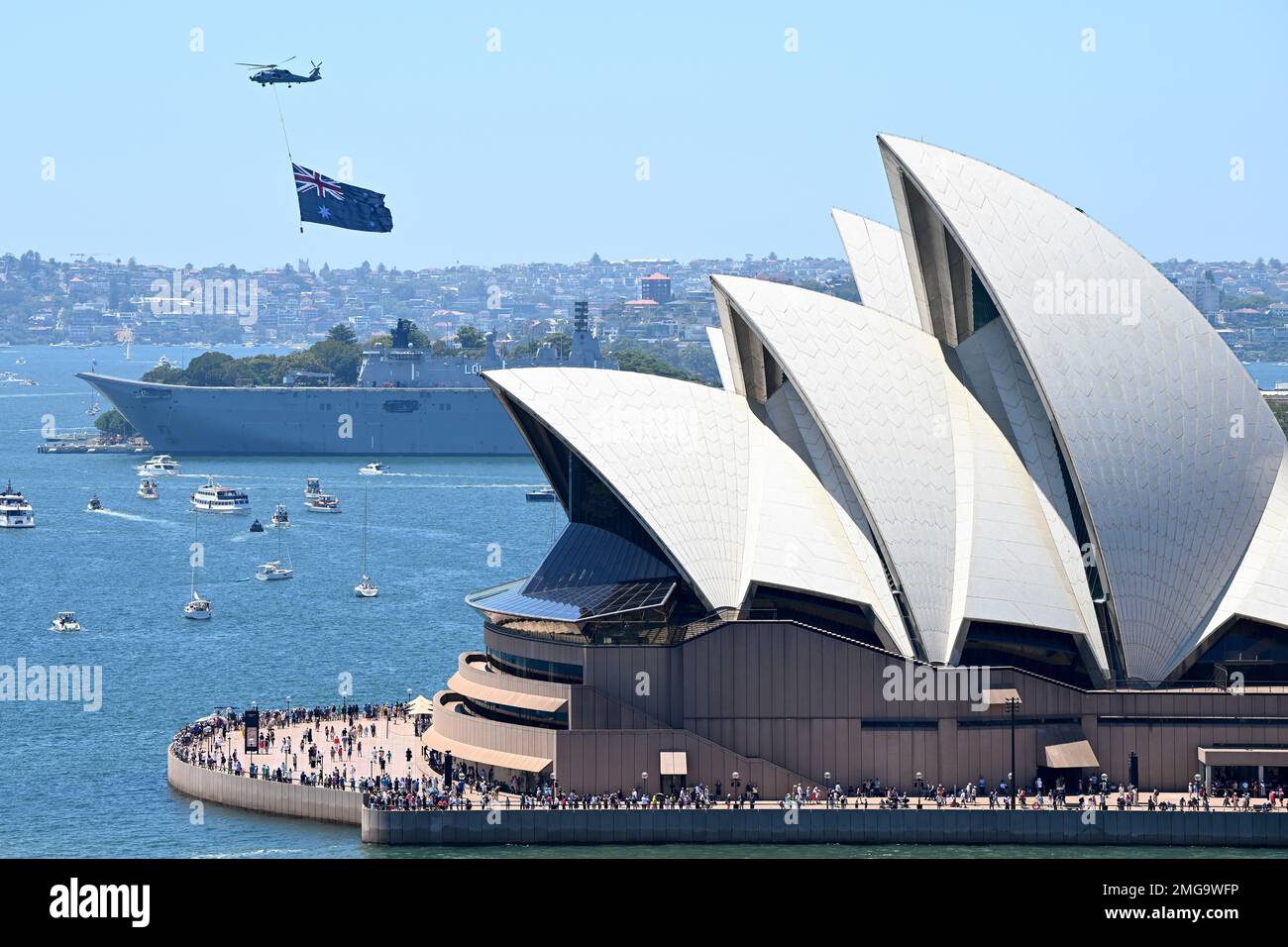A Royal Australian Navy MH-60R Seahawk helicopter conducts a flypast ...