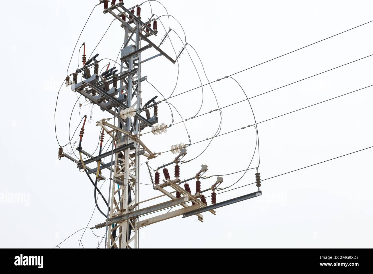 Modern electric pole in city, closeup Stock Photo - Alamy