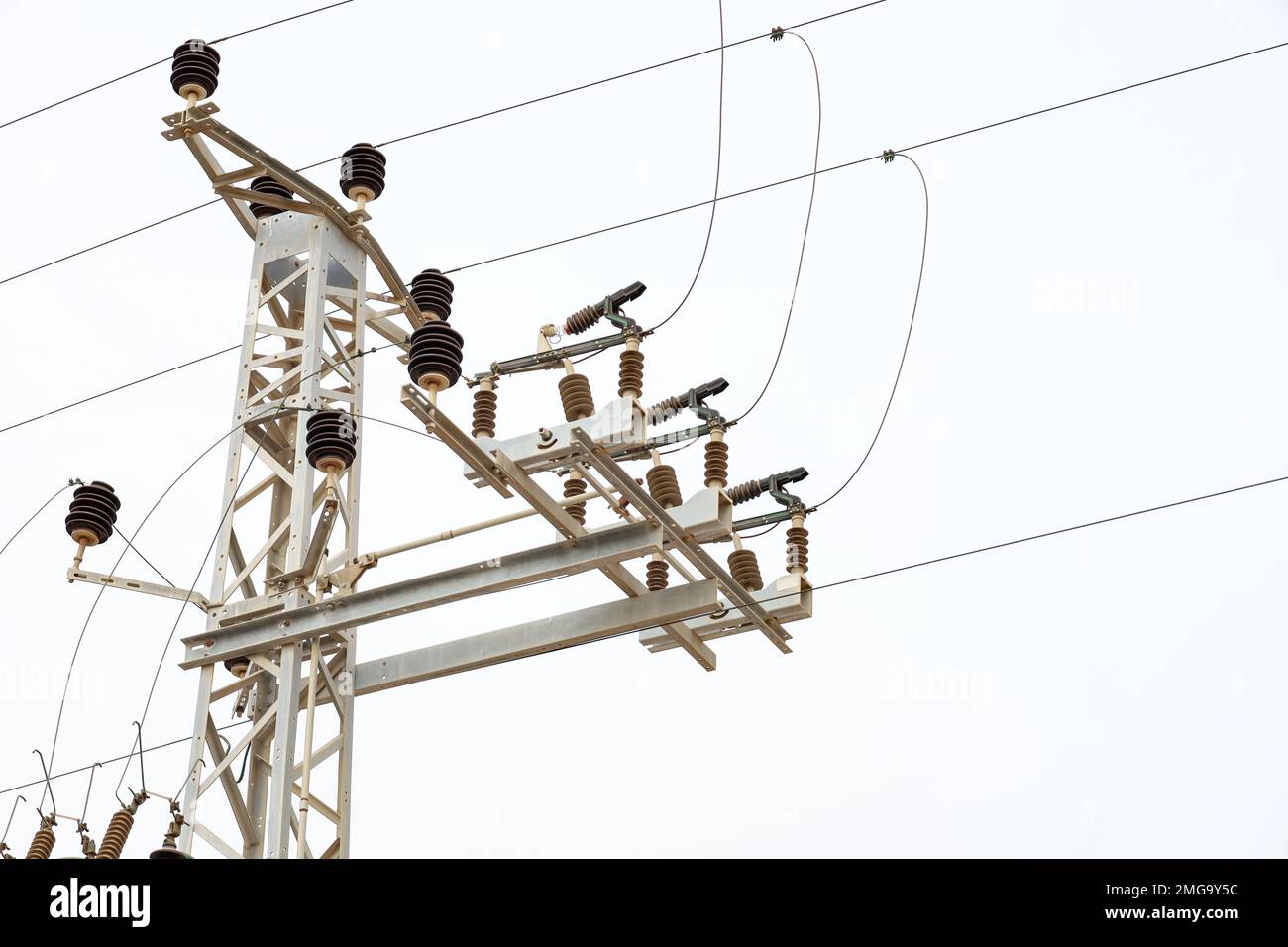 Modern electric pole in city, closeup Stock Photo - Alamy