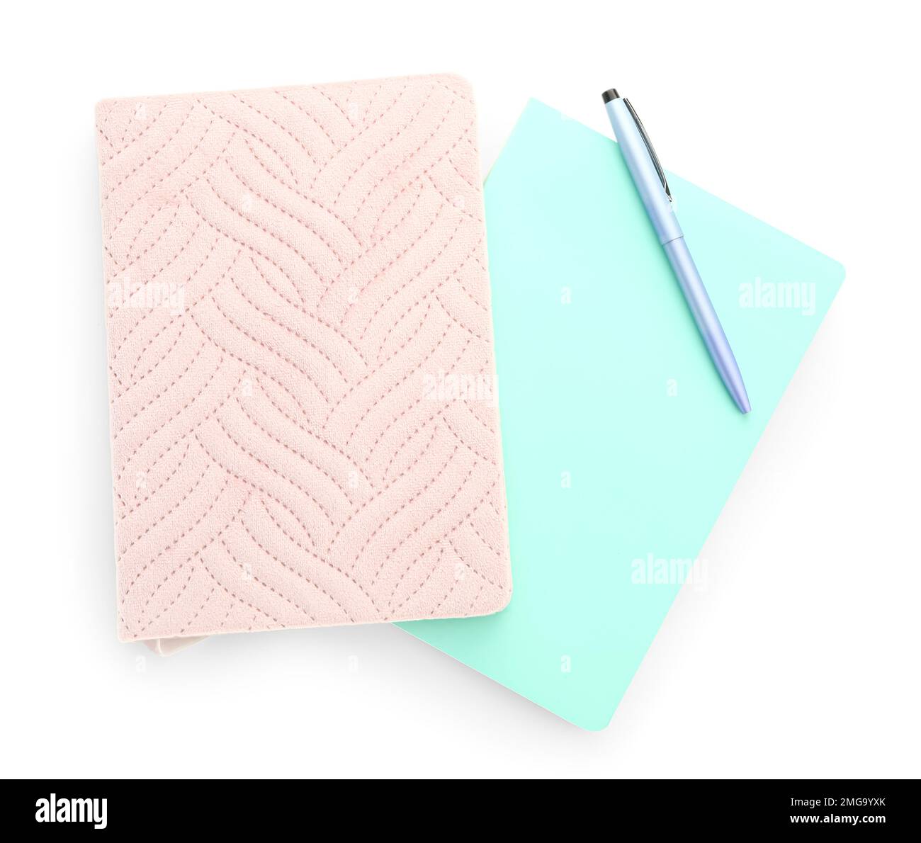 Notebooks and pen isolated on white background Stock Photo - Alamy