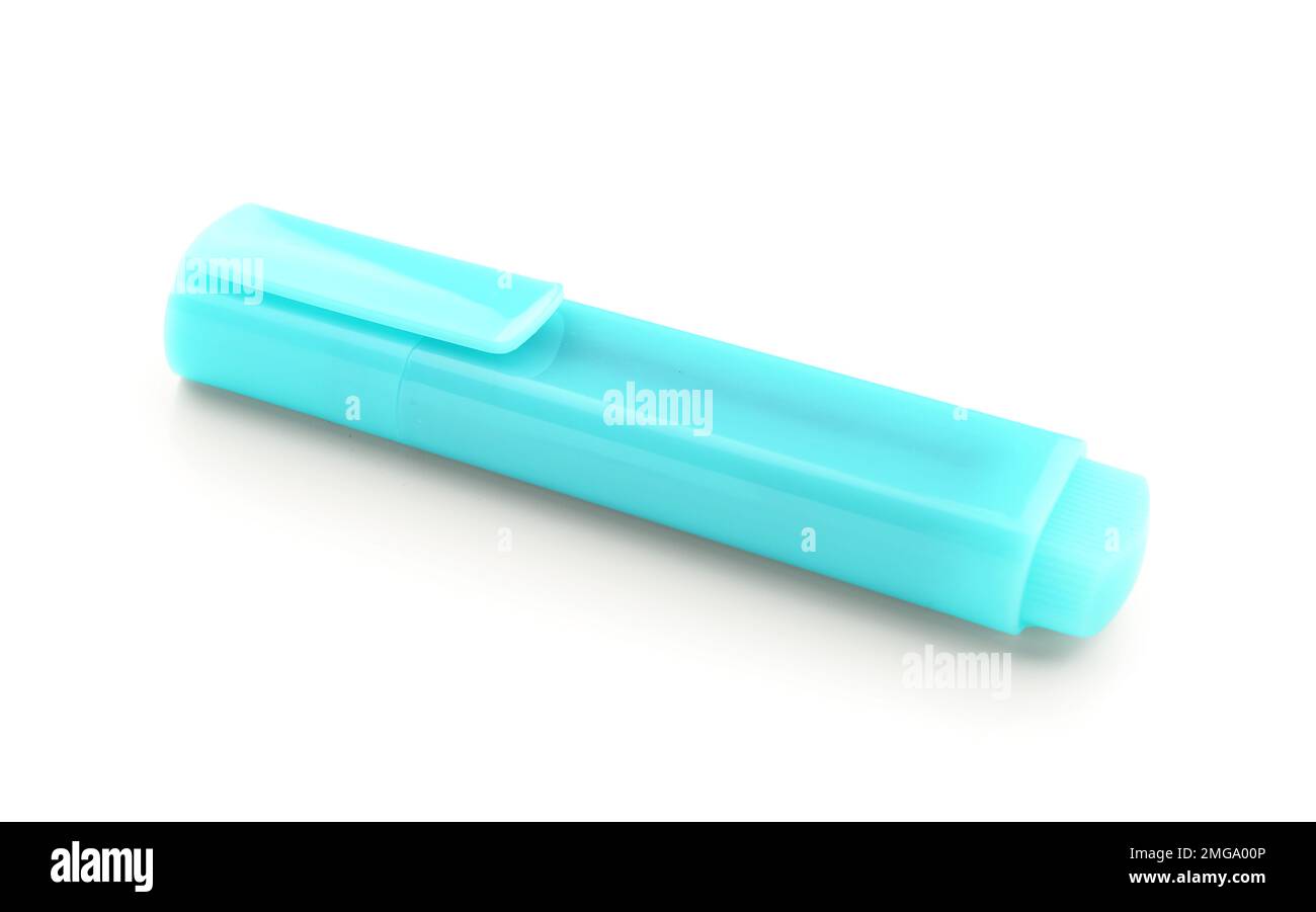 Turquoise marker on white background Stock Photo - Alamy